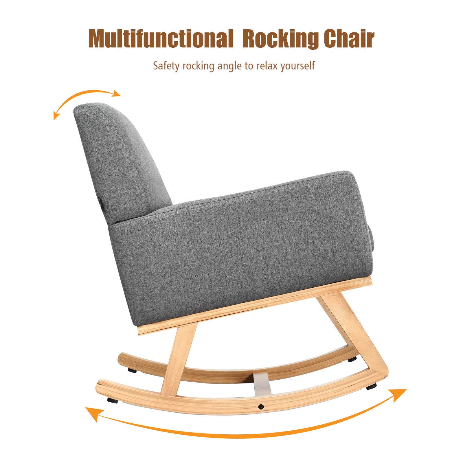 POWERSTONE Upholstered Rocking Glider Nursery Mid Century Accent Lounge Arm Chairs for Small Spaces Bedroom Living Room (Beige)