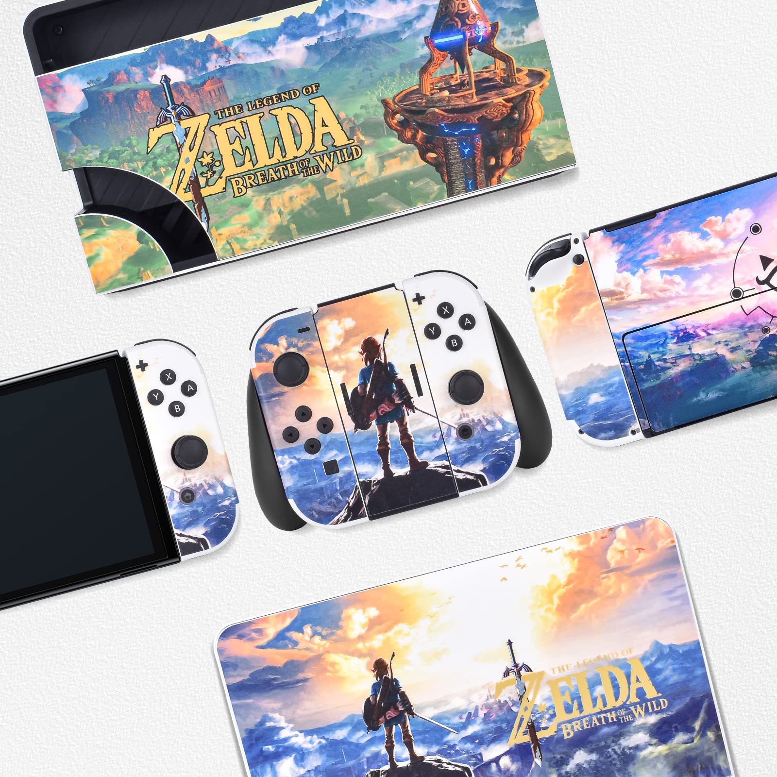 DLseego Switch OLED Skin Sticker Zelda Pattern Full Wrap Skin Protective Film Sticker Design for Switch OLED New Switch Model Joy-con Controller Skin-Deep Blue