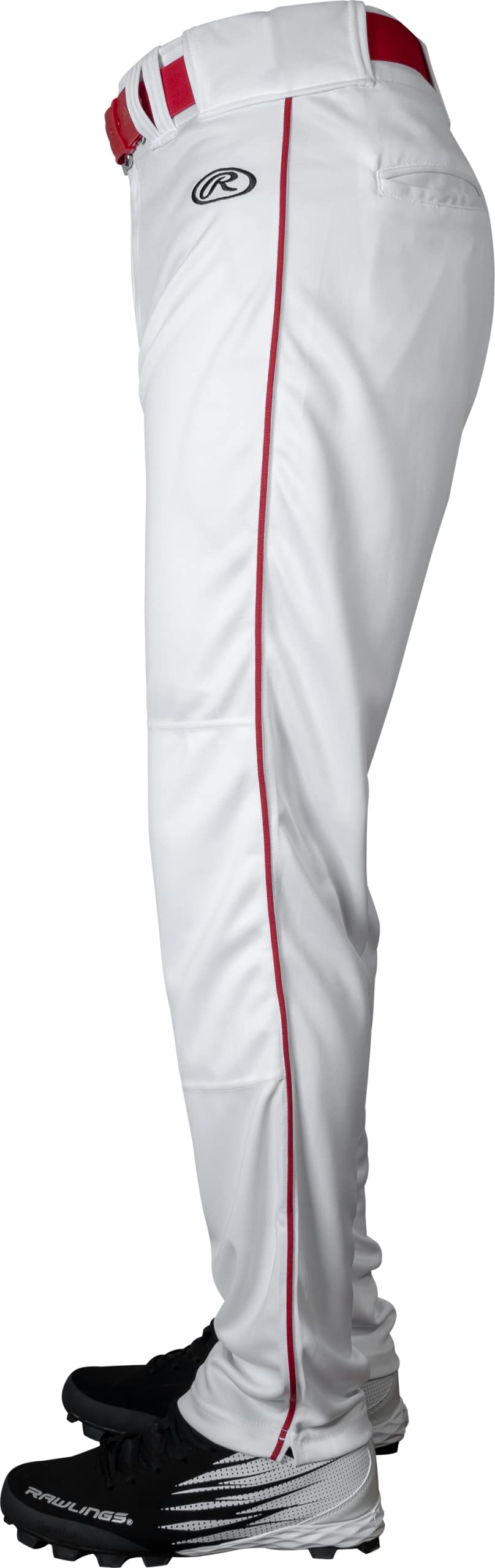 Rawlings | LAUNCH SERIES Full Length Baseball Pants | Adult Small | White/Red