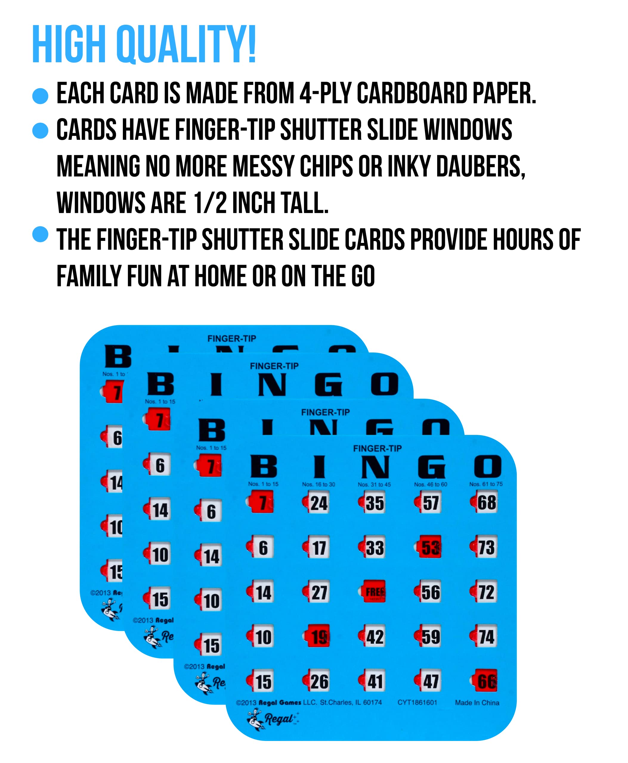 Regal Bingo Bulk Bingo Cards with Sliding Windows - Reusable Large Print Bingo Game Cards for Adults Large Group - 10 Pack, Blue