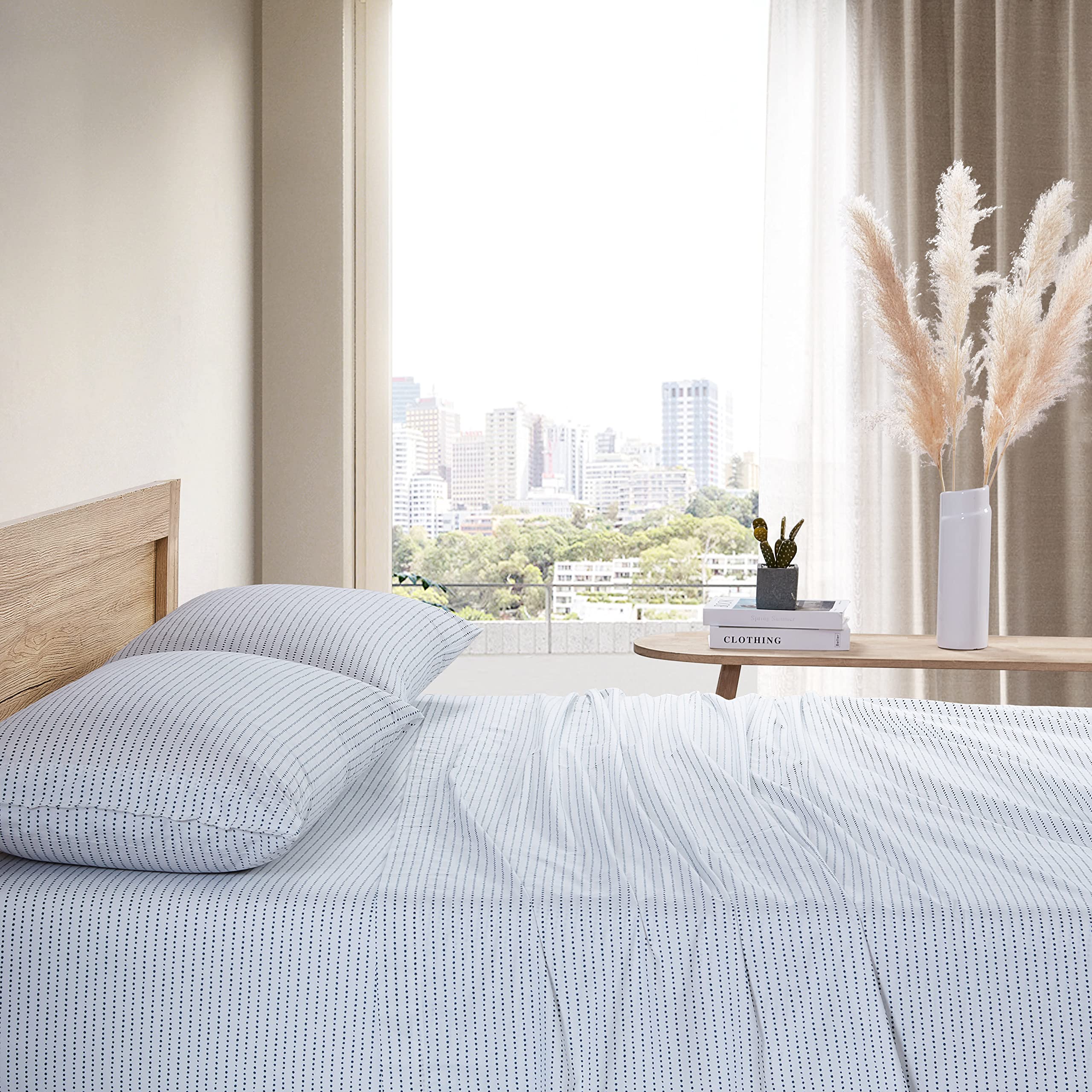 City Scene - Full Sized Sheets, Cotton Percale Bedding, Crisp & Cooling Home Decor (Radius, Full)