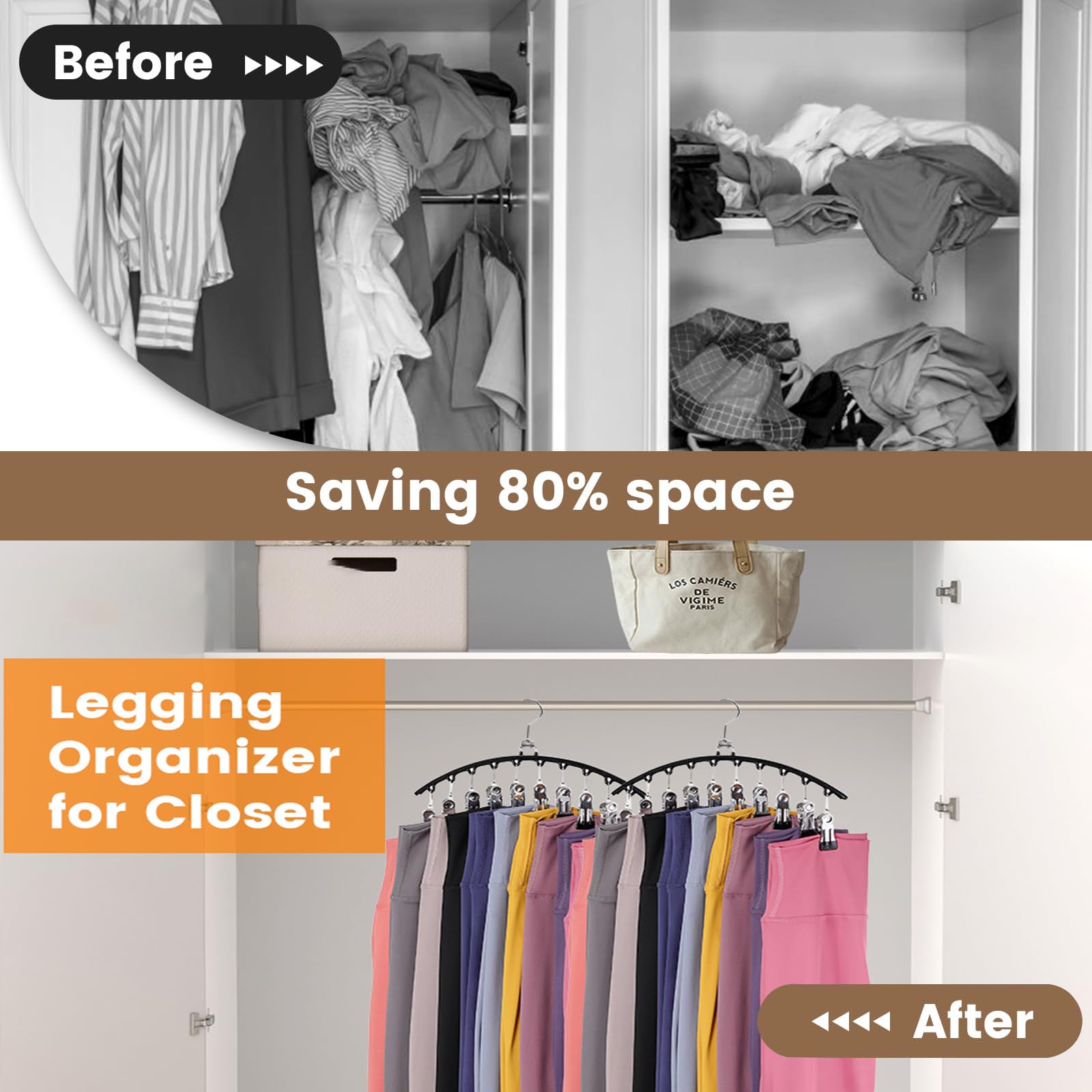 Hendiy Legging Organizer for Closet Rotatable,Pants Hangers with 10 Clips,Upgrade Legging Organizer for Closet,Leggings/Shorts/Jeans/Skirts Pants Hangers Space Saving Closet Organizers and Storage 1pc