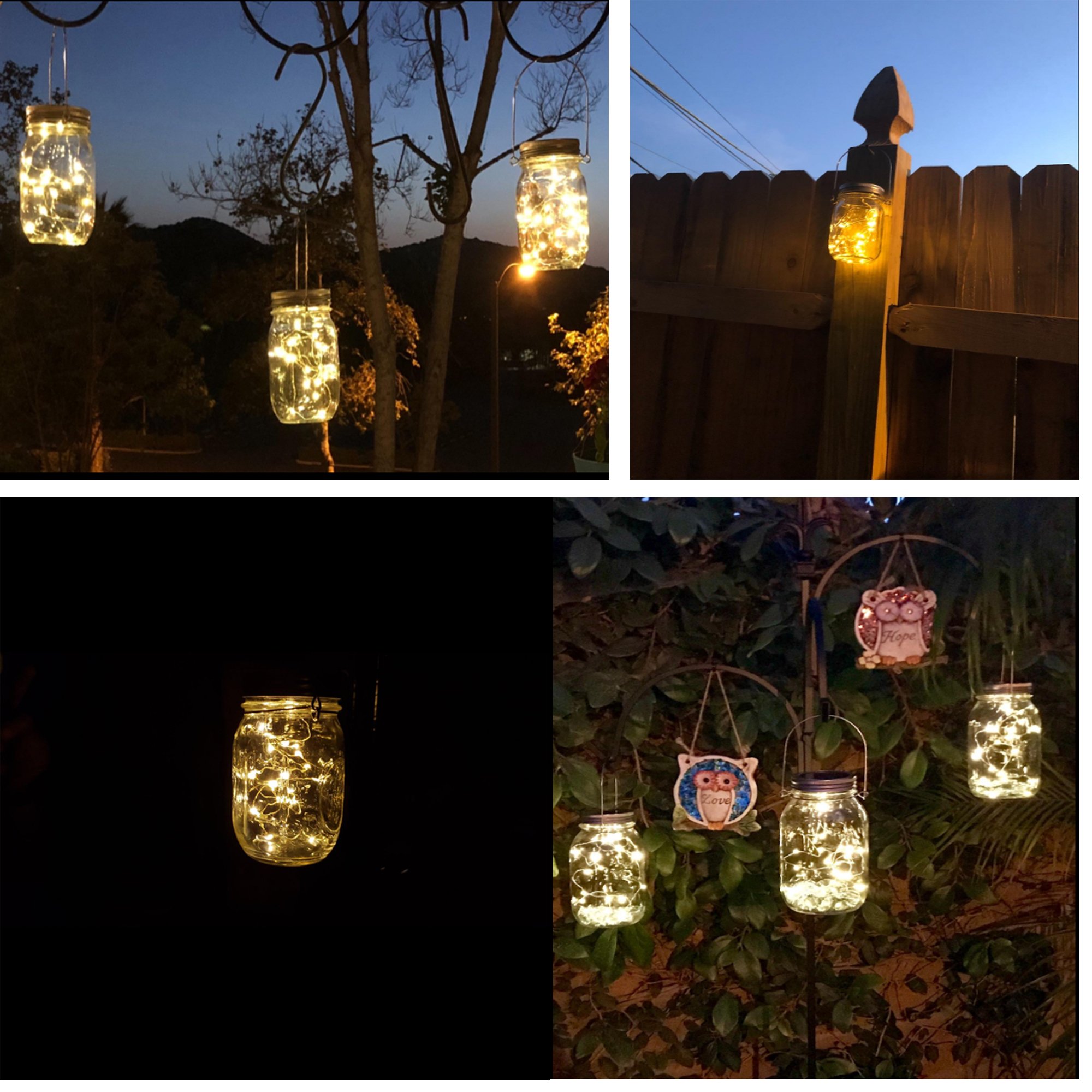 Solar Mason Jar Lantern Lights,2 Pack 30 Led String Fairy Firefly Jar Hanging Lights(Mason Jar/Hanger Included),Mason Jar Lights Kit for Patio Garden Lanterns Wedding Table Decor