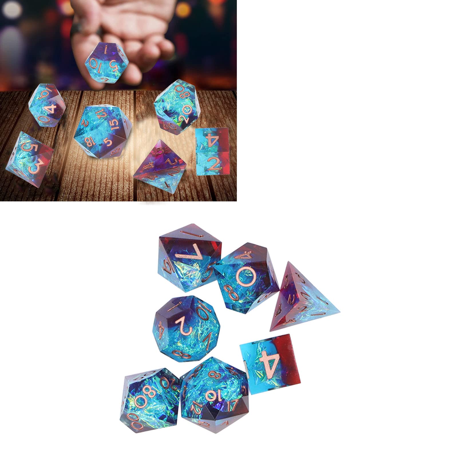 DND Dice Set, Resin Polyhedral D/D Dragon Dice with Box for Dungeons/Dragons Pathfinder TTRPG, 7 Pack(Blue and Red) Adult Spoof Whole Person Toys
