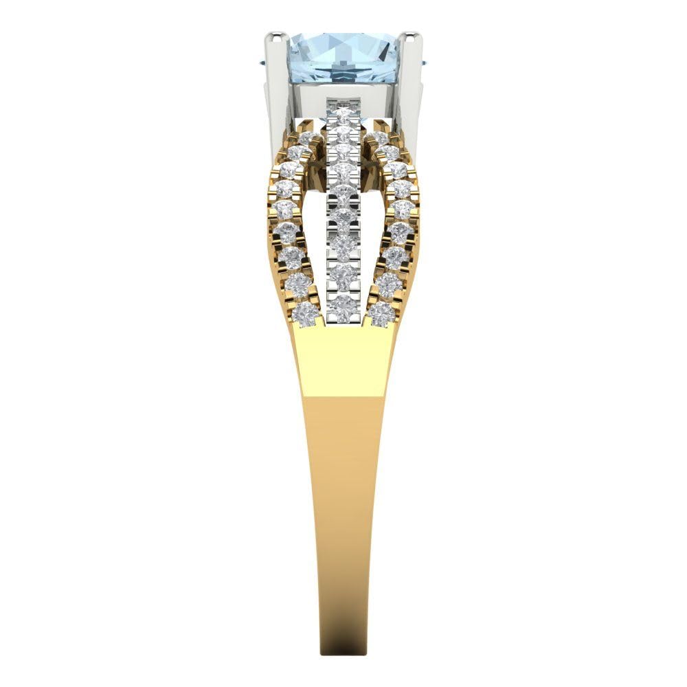 Clara Pucci 1.35 ct Round Cut Solitaire W/Accent Blue Simulated Diamond Bridal Wedding Statement Ring 18K yellow & White Gold Size 5