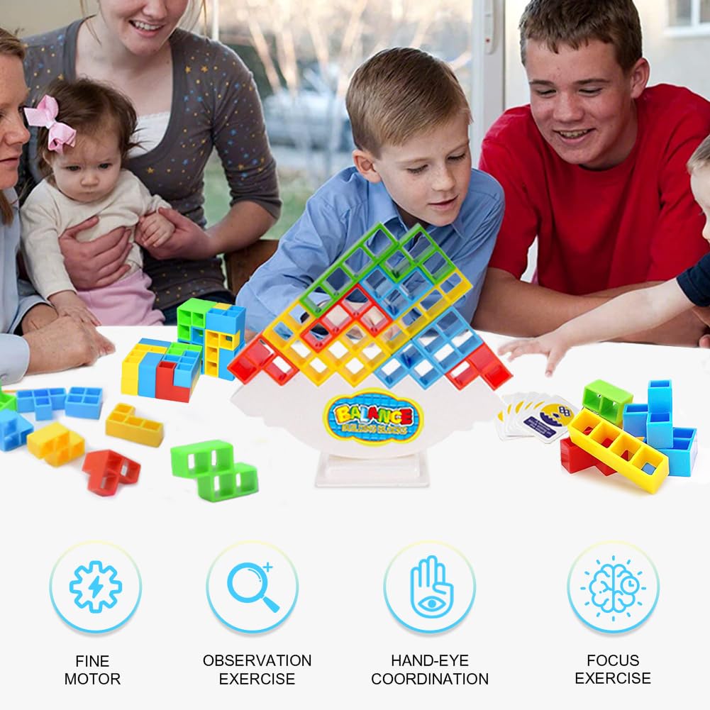 ciwich Tetra Tower Balance Stacking Blocks Game,48Pcs Stacking Team Building Blocks Board Game for Kids & Adult, Perfect Family Game Party Team Building Games Toy