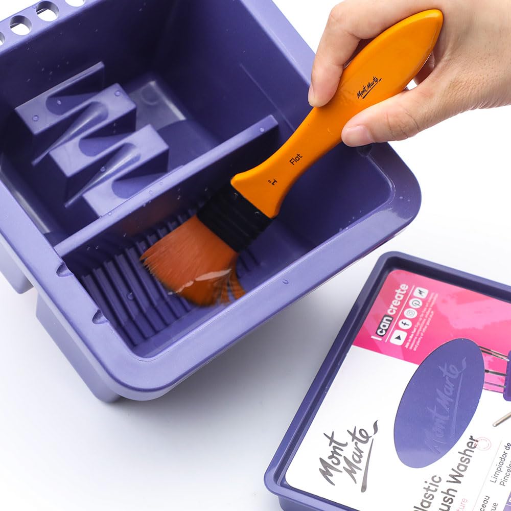 Mont Marte Twin Compartment Plastic Brush Washer. Easy Paint Brush Cleaning and Drying. Suitable for Acrylic and Watercolor Painting.