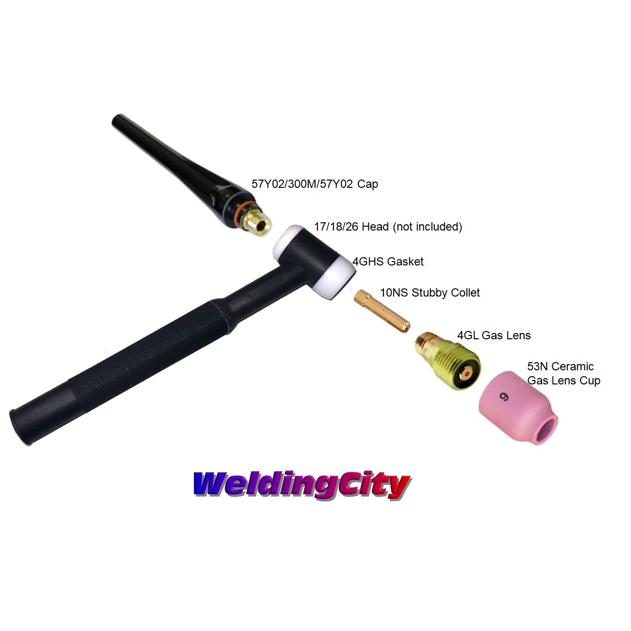 WeldingCity TIG Welding Torch Accessory Kit Stubby Setup (1/16"-3/32") Collet-Gas Lens-Ceramic Cup-Gasket-Back Cap for Torch 17, 18 and 26 Weldcraft Miller Lincoln Hobart ESAB