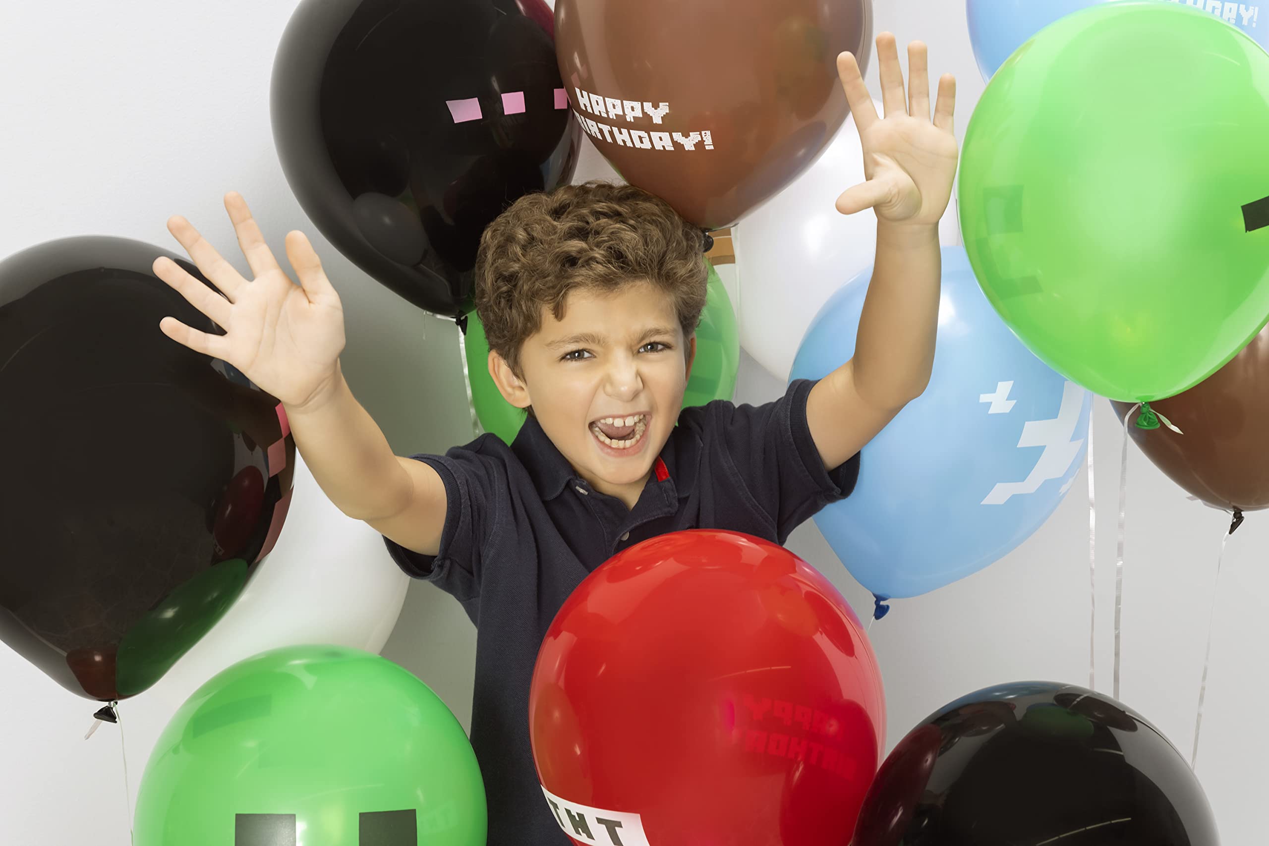 Party Ninja 24 Pack of Extra Large Pixel Miner Crafting Birthday Balloons - Double Sided Prints - 12" Party Balloons For Birthday Party Decorations