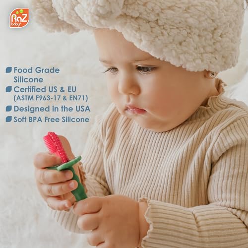 Razbaby RaZberry Baby Teether & Toothbrush, BerryBumps Soothe and Massage Sore Gums, Perfectly Sized, 1 Oz