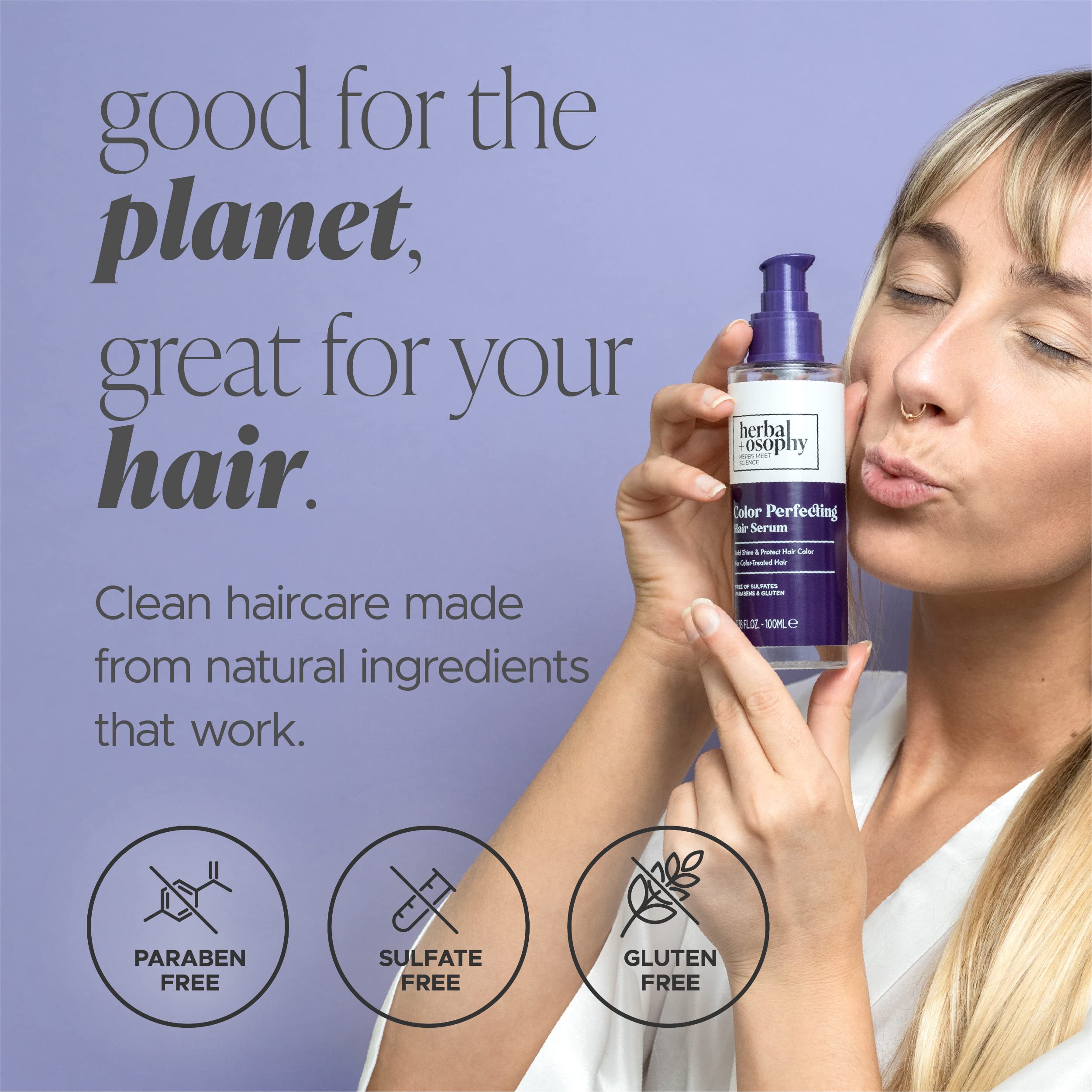 Herbalosophy 2 x 16.9 Fl Oz Purple Shampoo & Conditioner Set for Blonde and Gray Hair, with 3.38 Fl Oz Hair Serum, Eliminates Brassy and Yellow Tones