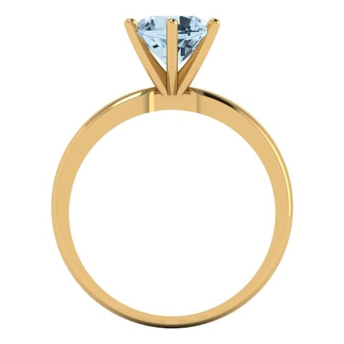 Clara Pucci 1.50 ct Round Cut Solitaire Natural Aquamarine Engagement Wedding Bridal Promise Anniversary Ring in 18K yellow Gold Size 6