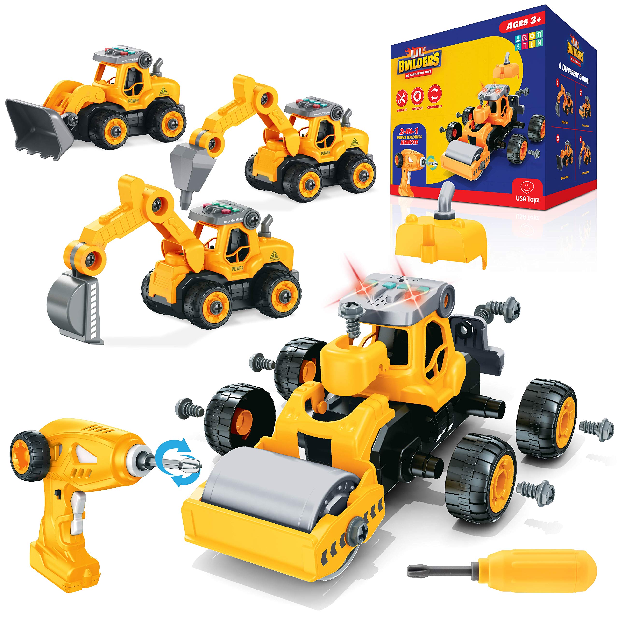 USA Toyz Kid Nitro Race Car Building Toys for Kids - 2 Pack Model Cars, Educational Toys Take Apart STEM Toys, Build Your Own Toy Cars with Toy Drill (52 Pieces)