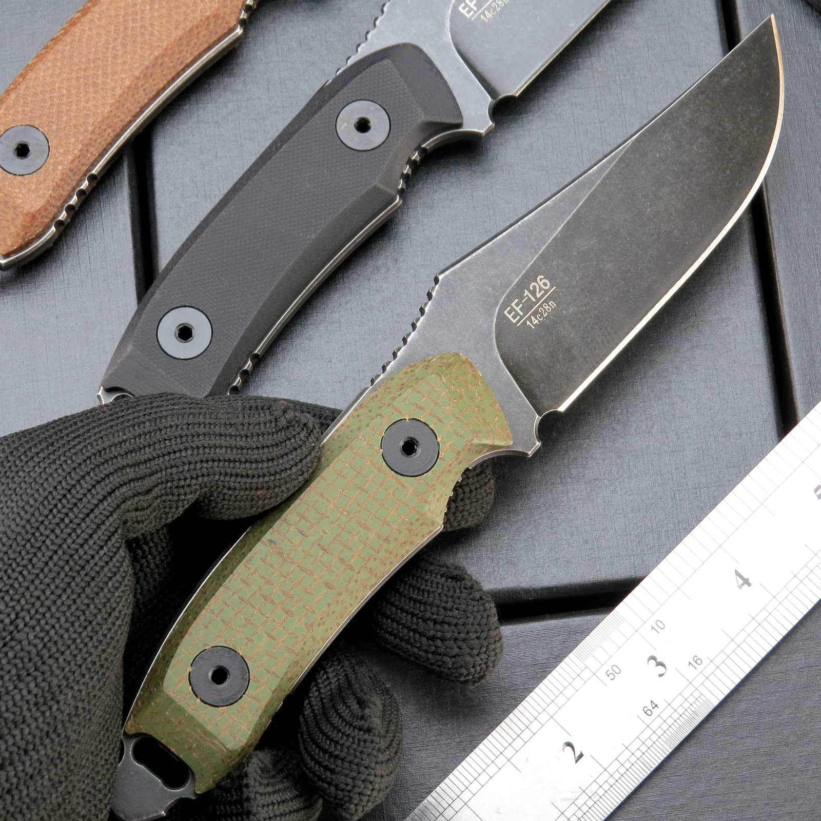 Eafengrow EF126 Fixed Blade Knife 14C28N Steel Blade, Micarta Handle Full Tang Fixed Knife for Outdoor Camping Hunting Survival EDC Tool Knife(Army Green)