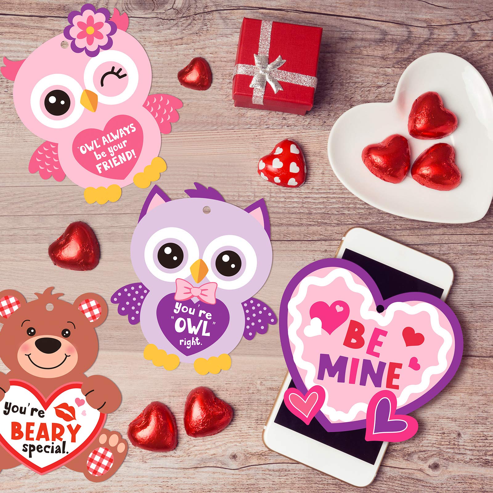 Valentine's Day Crafts Kits DIY Valentine Decorations Hanging Ornaments, Lanyards for Kids Family Entertainment Activities, 4 Styles (24 Sets)