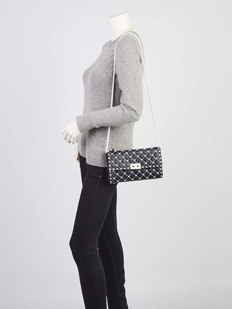 Valentino Black White Italy Rockstud Matelassé Leather Clutch Bag New