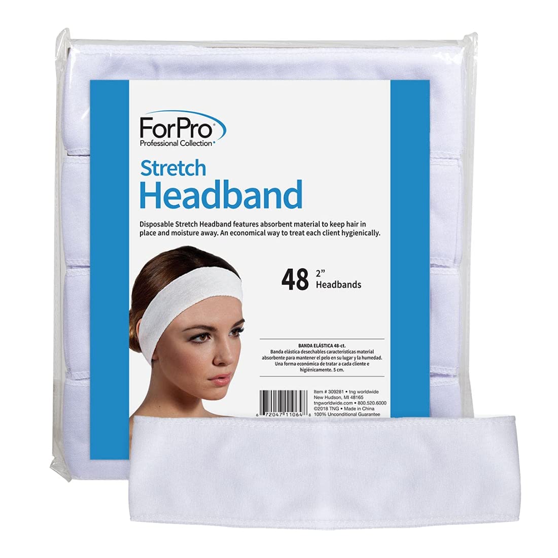 ForPro Professional Collection Stretch Headbands - Moisture Absorbent Disposable Spa - 2.25â W x 18â C - 48-Count