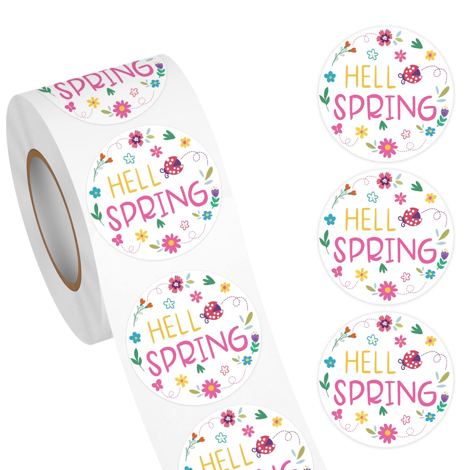 Heyfibro 500PCS Hello Spring Sticker Rolls, 1.5 Inches Round Label Stickers for Kids and Adults, Spring Holiday Stickers for Gift Packing, Cards, Candy Bags, Party Supplies