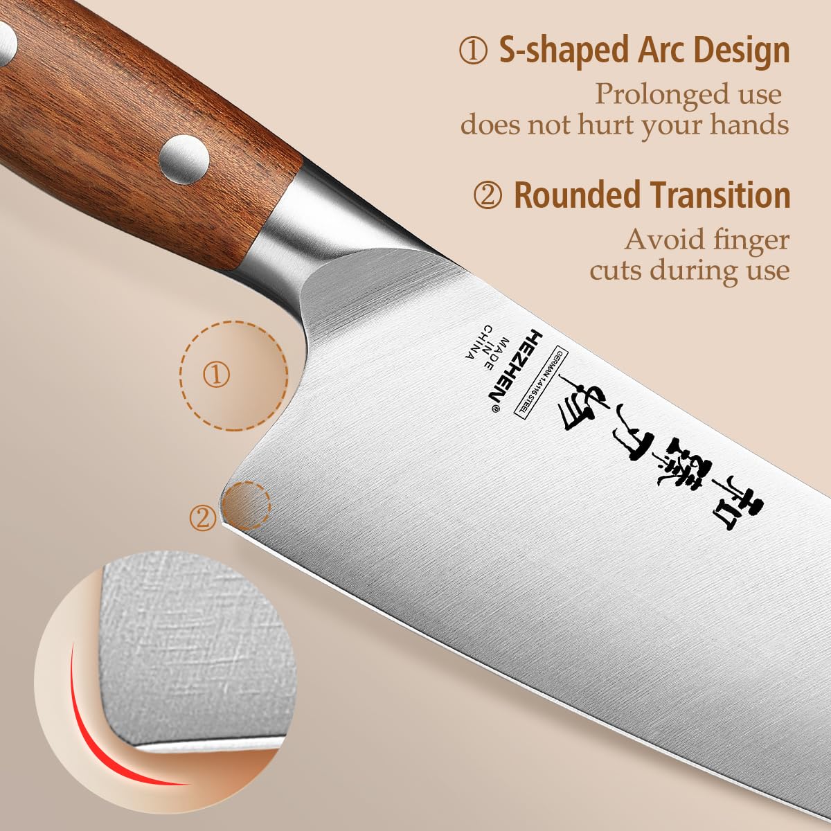HEZHEN Pro Chefs Knives 8.3 Inch,High Carbon German 1.4116 Steel,Stainless Steel Rivets with Red Wood Handle,Razor Sharp,Super Edge,with Woodern Knife Sheath