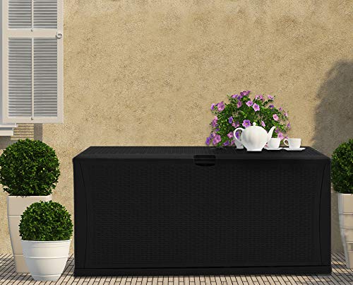 Patio Deck Box, Resin Storage Box for Outdoor Patios, Garden Tools Storage, 120 Gallons (Black)