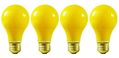 KOR (Pack of 4) A19 Yellow Bug Light Incandescent 130V E26 Base-A/YB - A19/Y (60)