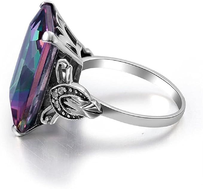 CTDFJRYFF 925 Sterling Silver Natural Topaz Ring 5ct Square Perfect Cut Rainbow Topaz Promise Ring CZ Eternal Engagement Wedding Ring (US Code 5-12) COLOUR(11)