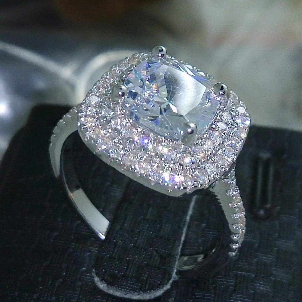 CTDFJRYFF Fashion Ring Cushion Cut 5ct 5A Zircon Stone 925 Silver Engagement Wedding Band Ring for Women(9)