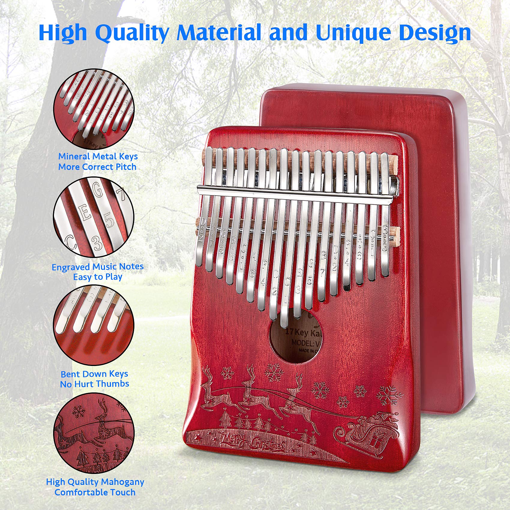 Velje 17 Keys Thumb Piano with Waterproof Protective Box, Portable Mahogany Kalimba with Hand-Rest Design, Perfect Gifts for Kids, Adult/Beginners