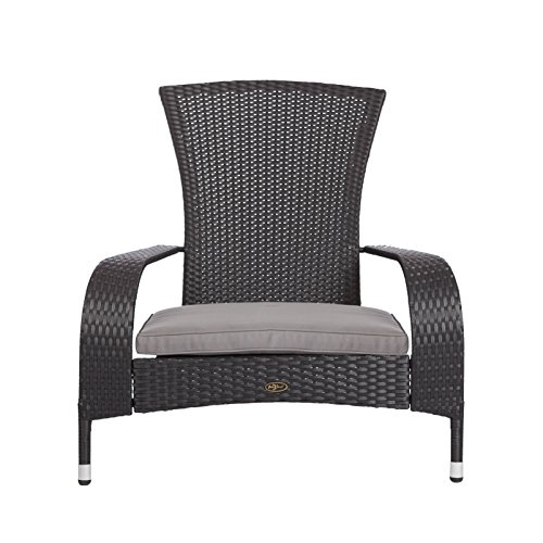 Patio Sense 62430 Coconino Wicker Chair All Weather Lightweight Durable Adirondack Style Chair Grey Outdoor Cushion Included - Black