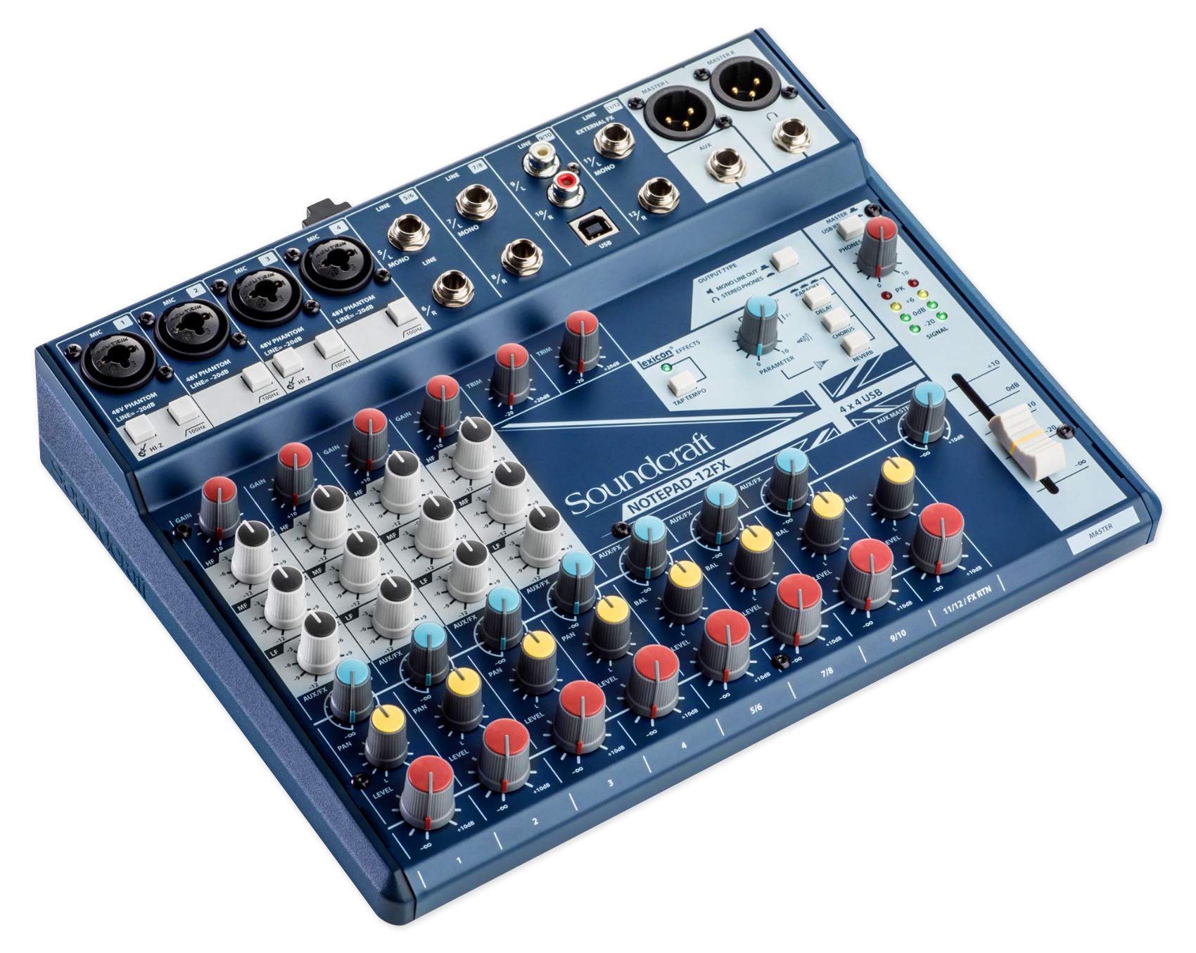 Soundcraft Notepad-12FX Mixer w/USB Interface Bundle with PRO-M50 Headphones w/Coil Cable, RCM02 Recording Mic+Shock Mount, RDMS6 Desktop Mic Stand+ Base and RHPA4 Headphone Amp Stereo (14 Items)