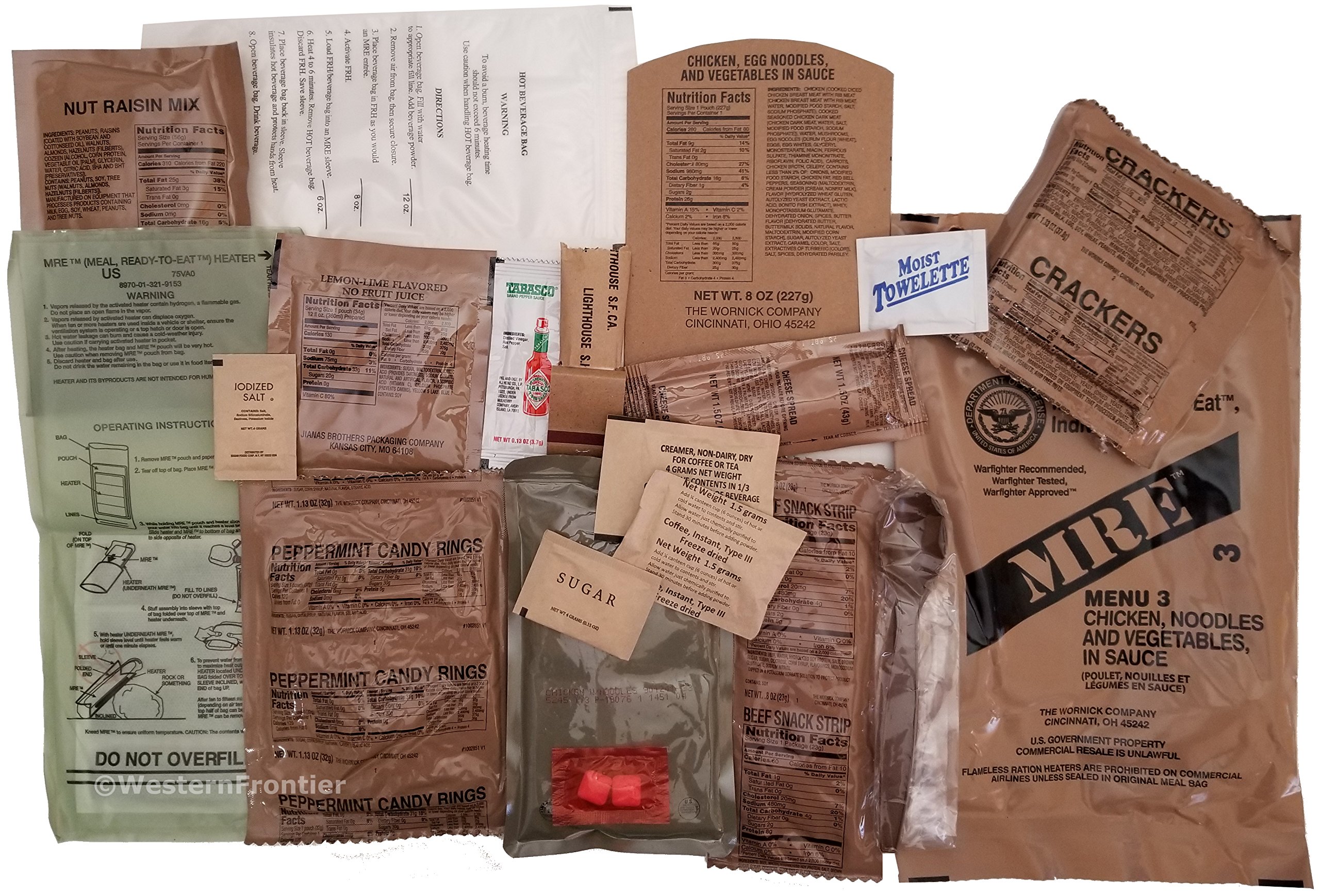 MRE A-Menu Case, 2018 Inspection Date Military Meal-Ready-to-Eat. Case of 12 Genuine US Military Surplus MREs with A Case Menu Selections.