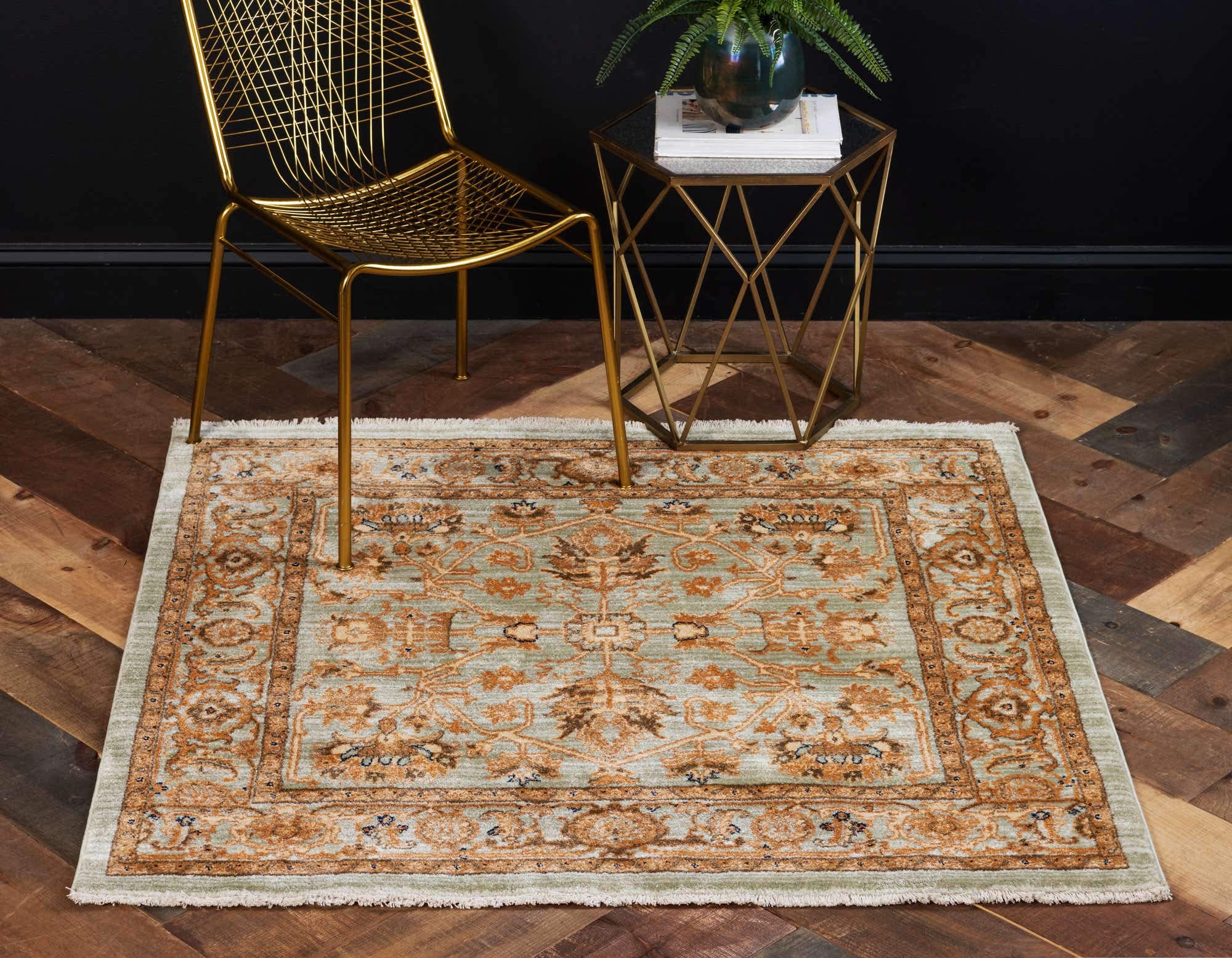 Unique Loom Dorchester Collection Botanical, Border, Traditional Area Rug (4' 5 x 4' 5 Square, Light Green/ Tan)