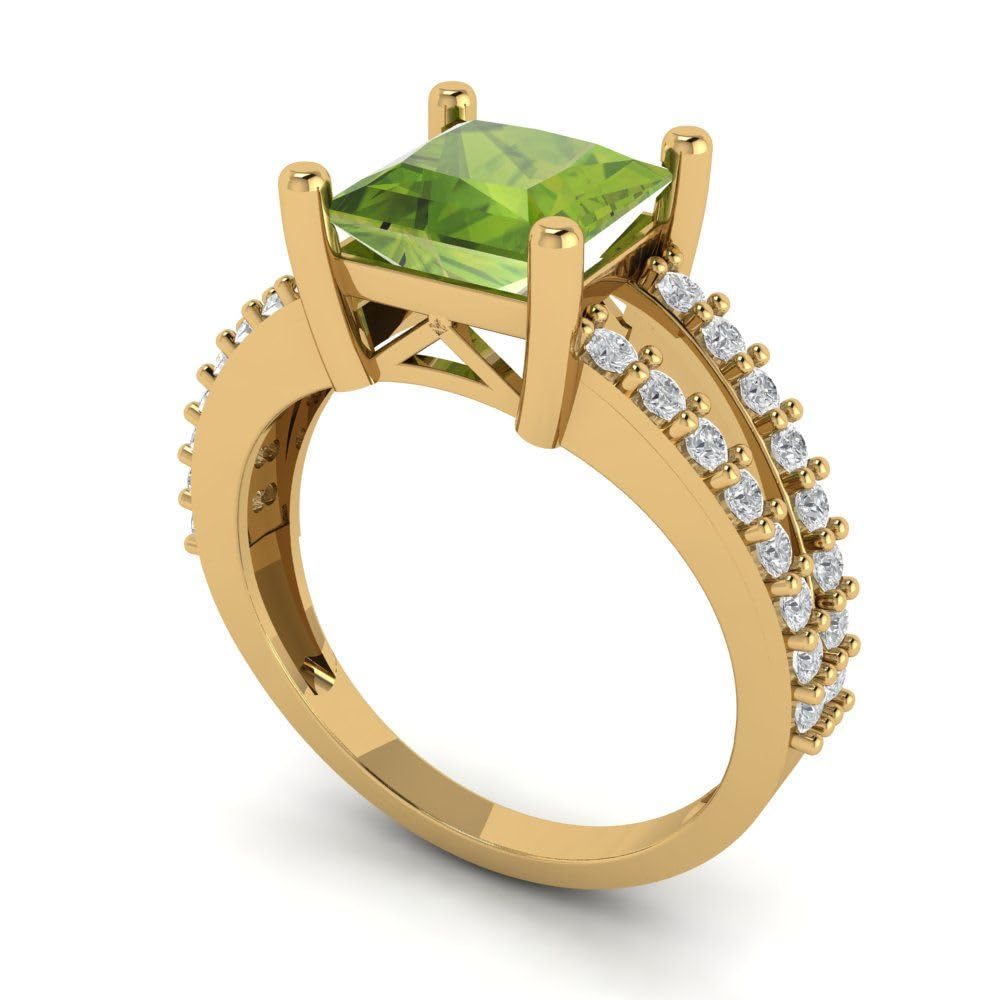 Clara Pucci 2.39ct Princess Cut Solitaire split shank Genuine Natural Pure Green Peridot designer Modern Statement Ring 14k Yellow Gold