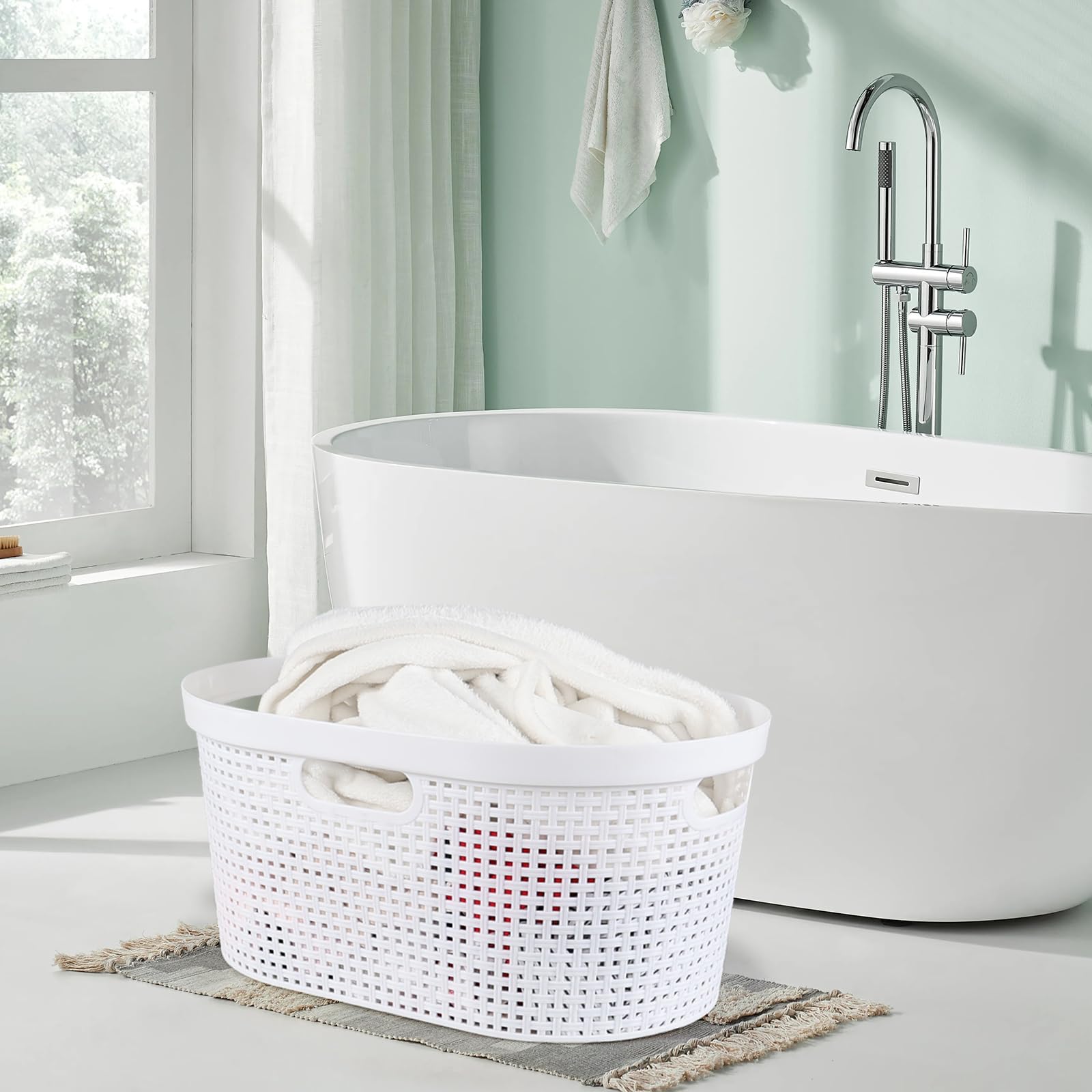 Innouse 4 Pack Laundry Basket with Cutout Handle, White Plastic Laundry Hamper