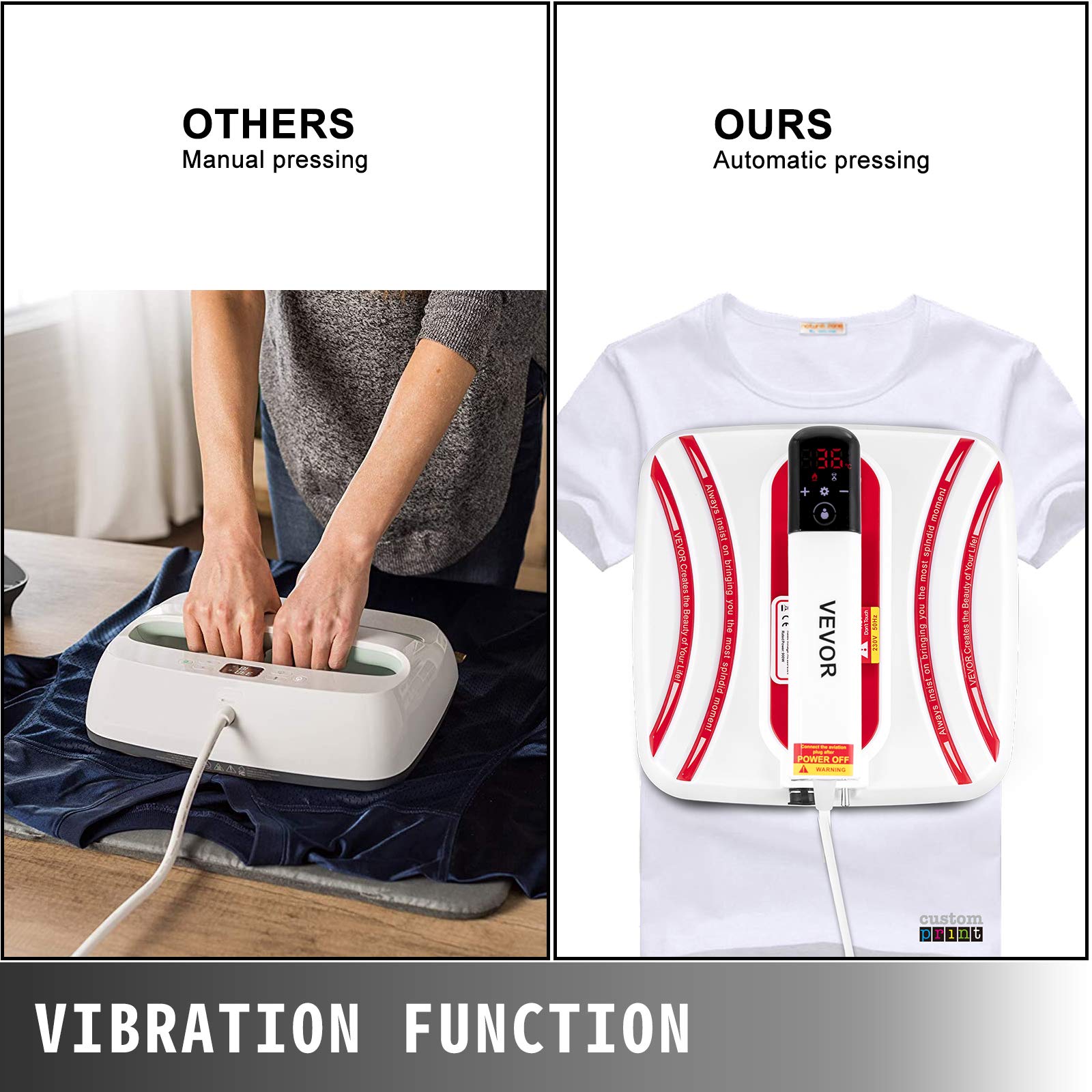 VEVOR Mini Press 800W Mini Heat Press 10 x 10 Inch Red Portable Easy Press Mini Highly-sensitive Touch Screen Vibration Function Press Machine Mini Press for T-shirts with Reliable Double-tube Heating