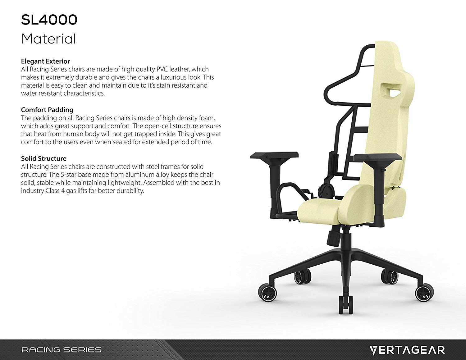 Vertagear S-Line SL4000 Racing Series Gaming Chair - White/Green (Rev. 2)