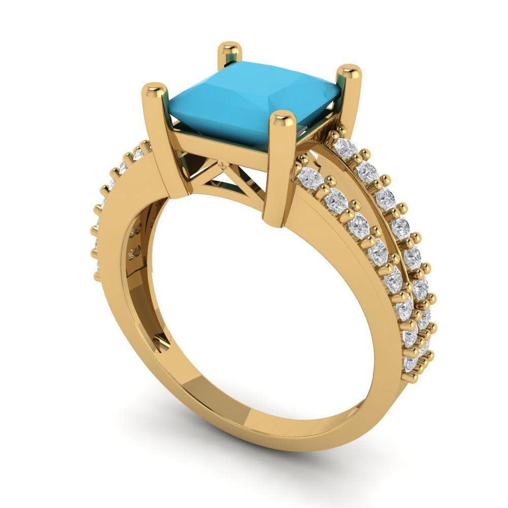Clara Pucci 2.42 ct Princess Cut Solitaire VVS1 Blue Turquoise Designer Anniversary Bridal Engagement Ring 14k Yellow Gold 6.5