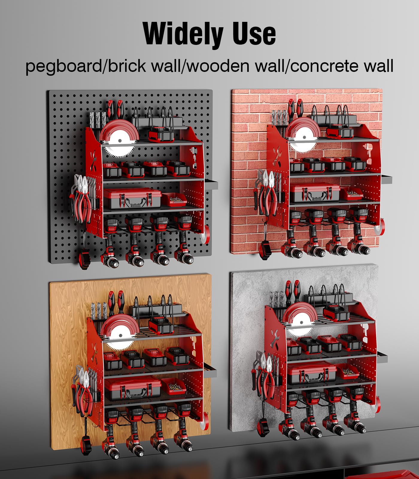 HSicily Power Tool Organizer Wall Mount, 5-Tier Garage Tool Storage with 6-Outlet Charging Station, Drill organizer Wall Mount for Power Tools, Screwdrivers, Wrenches, and Tool Organizers and Storage
