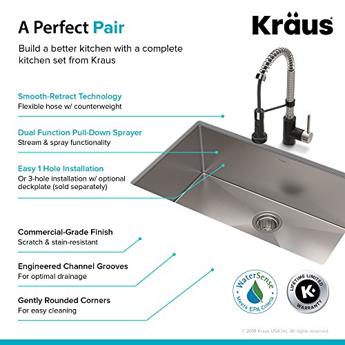 KRAUS 32-inch 16 Gauge Standart PRO Kitchen Sink Combo Set with Bolden 18-inch Kitchen Faucet and Soap Dispenser, Stainless Steel Matte Black KHU100-32-1610-53SSMB