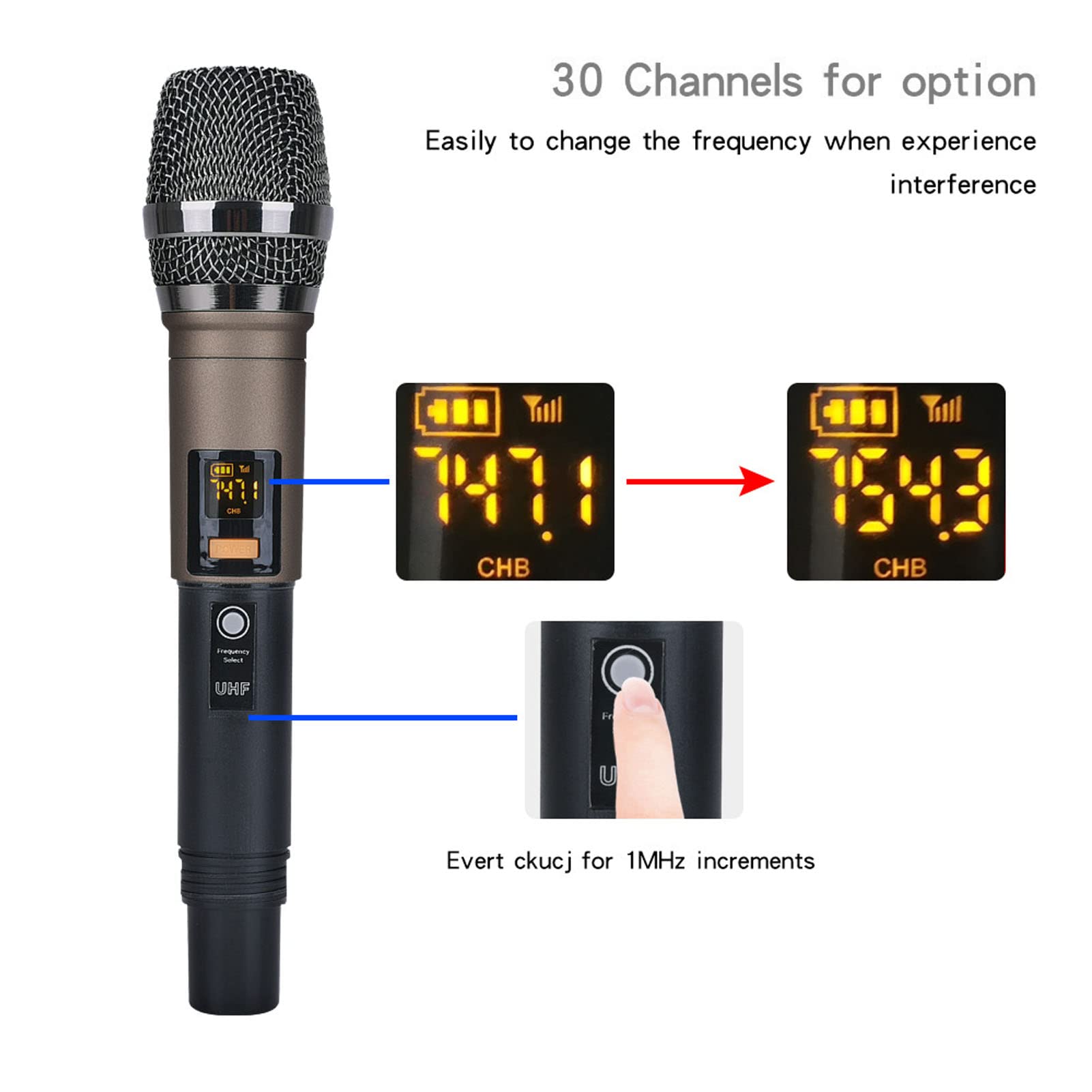CUEI 4 Channel Audio Mixer, Professional USB Bluetooth MP3 Sound Board Console System with 2 Wireless Mics, 16 DSP & Stereo/Mono Adjustment, Portable DJ Mixer for PC Recording, Live Streaming