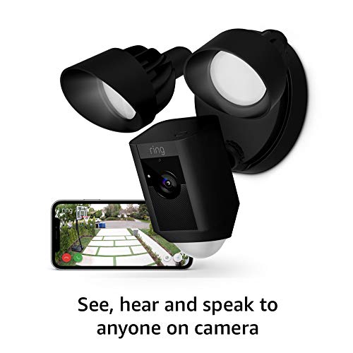 Ring Floodlight Camera Motion-Activated HD Security Cam Two-Way Talk and Siren Alarm, Black, Works with Alexa