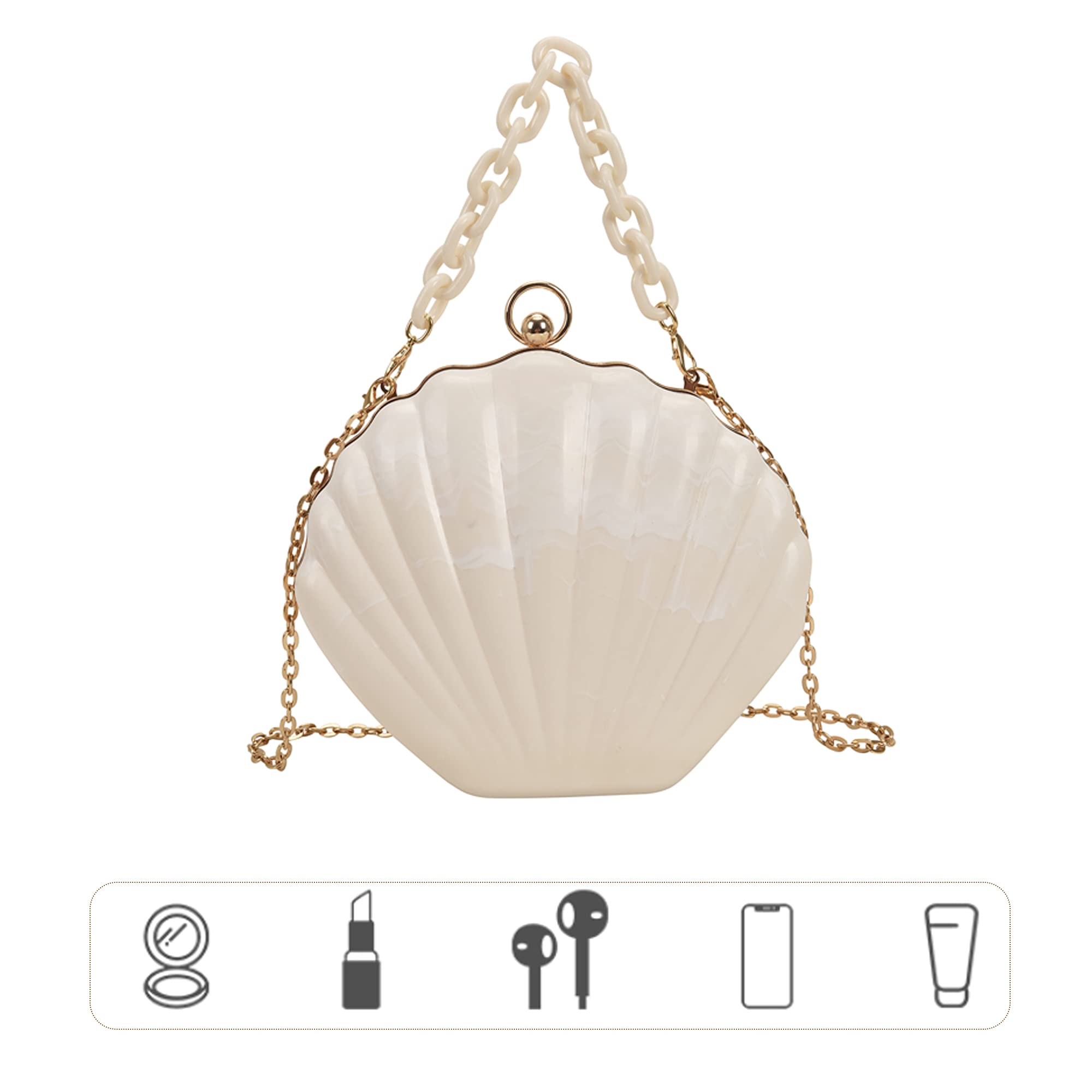 Van Caro Womens Glitter PU Leather Shell Pearl Cross-body Shoulder Bags Purse, White