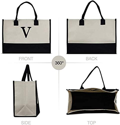 VANESSA ROSELLA Monogram Tote Bag with 100% Cotton Canvas and a Chic Personalized Monogram (Black Script Letter - M)