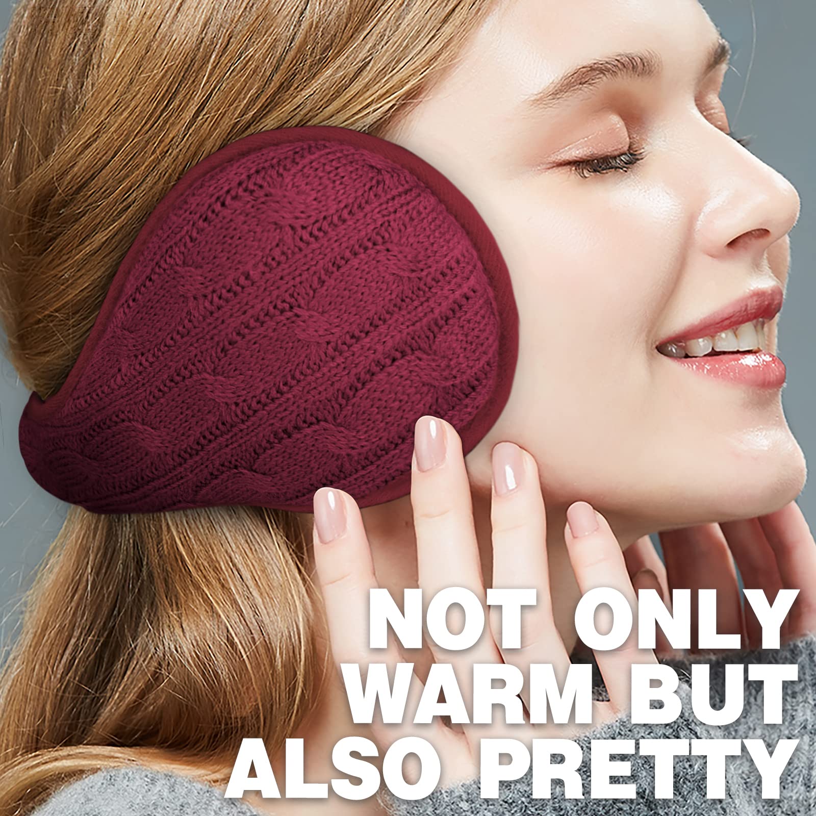 CUIMEI Knit Ear Muffs for Winter Women Men, Fleece Ear Warmer for Cold Weather, Behind the Head Adjustable Earmuffs