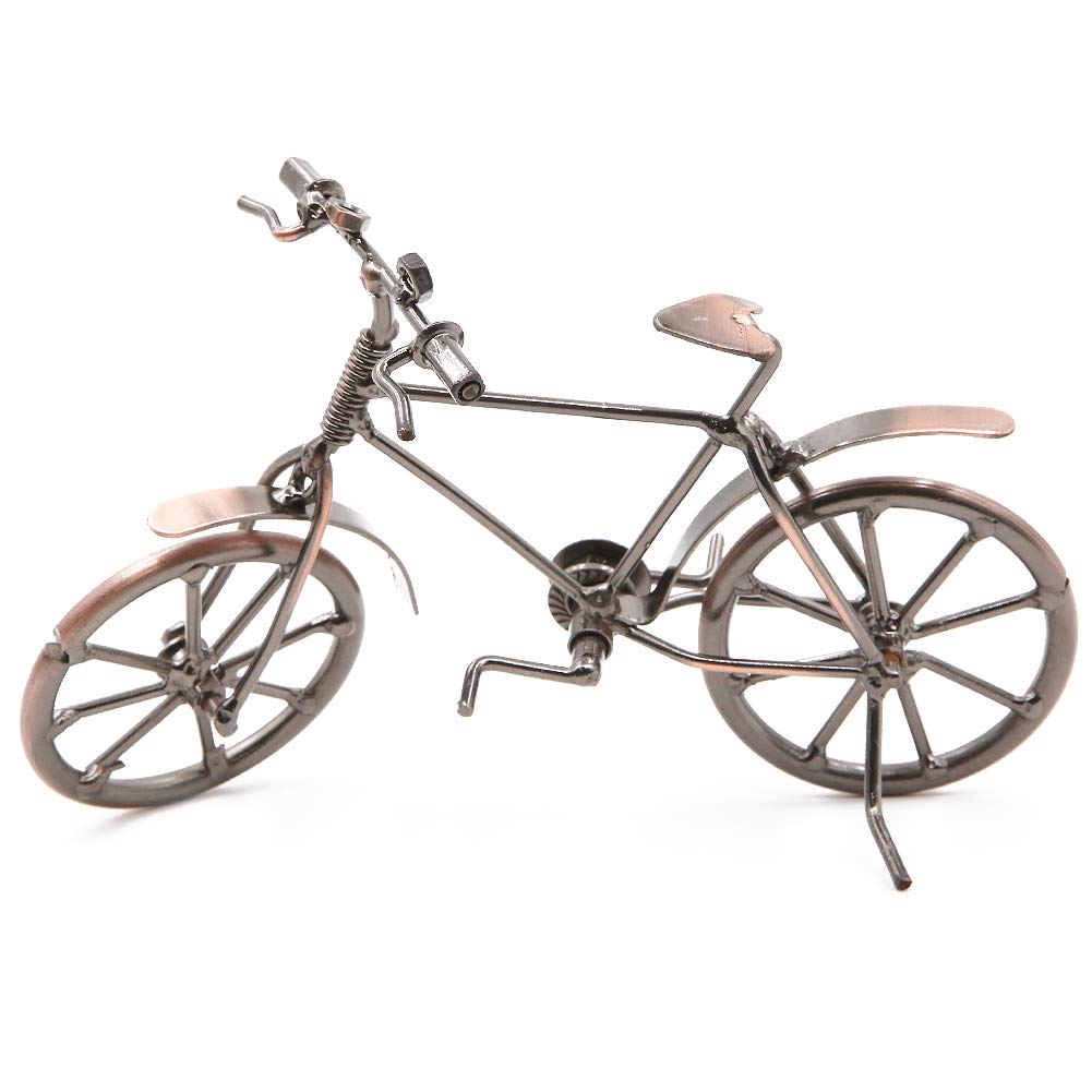 Vintage Metal Bicycle Ornaments Desktop Crafts Ironwork Bike Figurines Bike Miniature Home Decoration for Children Toys Gifts (Grey)