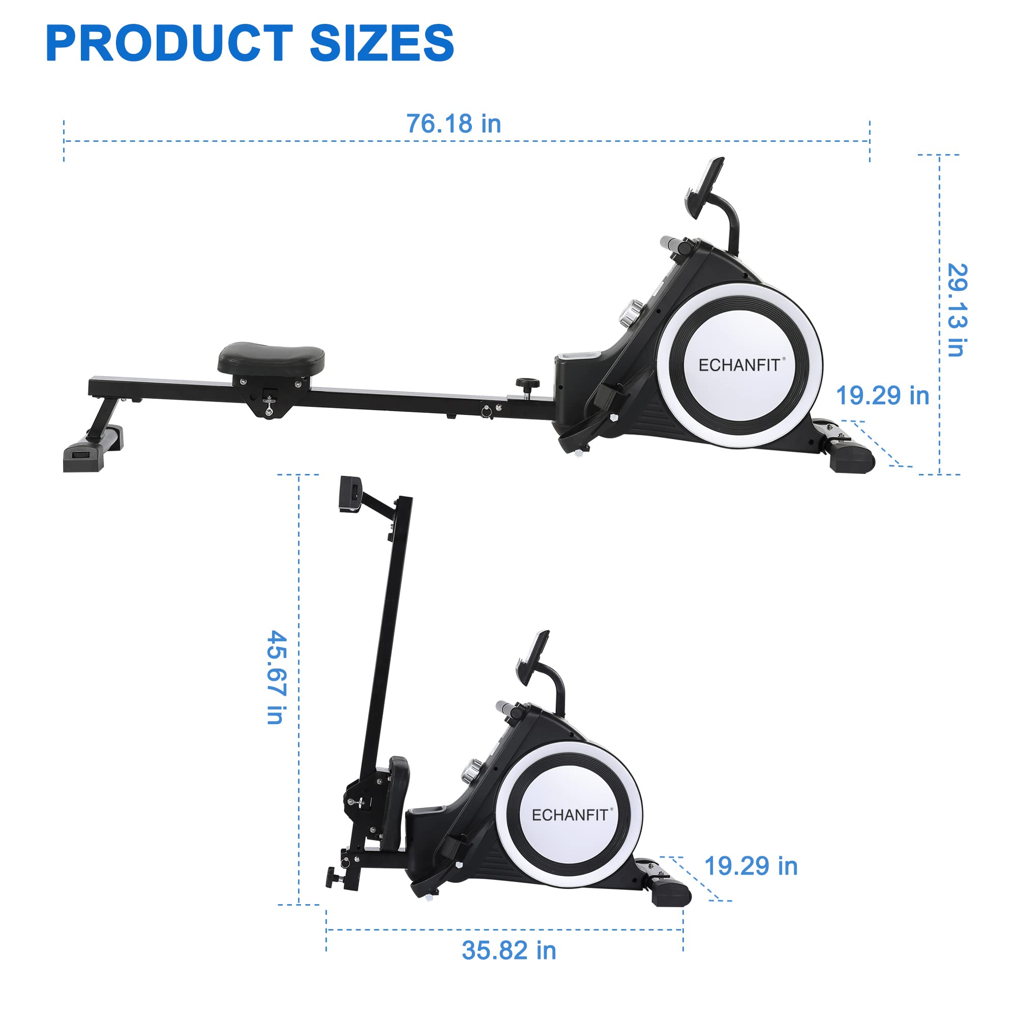 ECHANFIT Magnetic Rowing Machine with Bluetooth Fitness App for Home Use, Foldable Rower 350 LB Max Weight Capacity with LCD Monitor for Full Body Workout