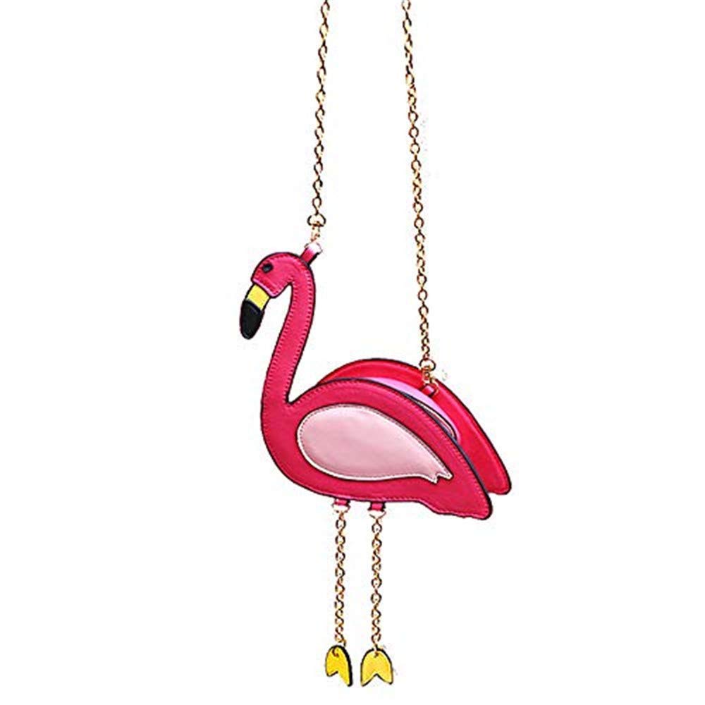 WILDFINDING Women Stylish PU Leather Cute Handbag Flamingo Crossbody bag, Red, 19cm