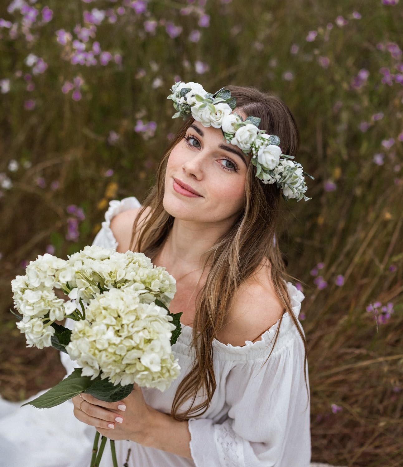 Vividsun Boho Flower Headband Floral Garland Crown Wedding Festival Party Headpiece (small white rose)