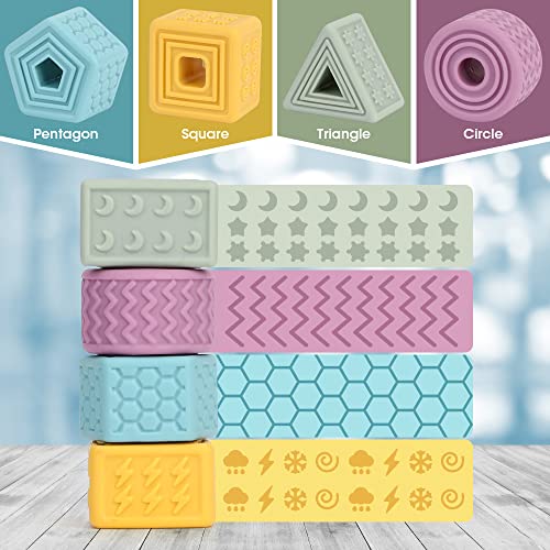 FRUSE Baby Soft Nesting Sorting Stacking Toys,Silicone Building Baby Blocks Teether,Kids Threading Toys & Matching Games,Education Learning Montessori Sensory Puzzle Toy for Toddler 6m+
