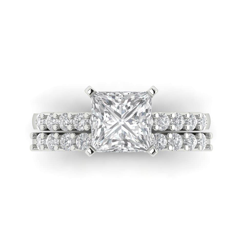 Clara Pucci 2.76 ct Princess Cut Solitaire Accent Moissanite Designer Art Deco Statement Wedding Ring Band Set 18K White Gold 9.25
